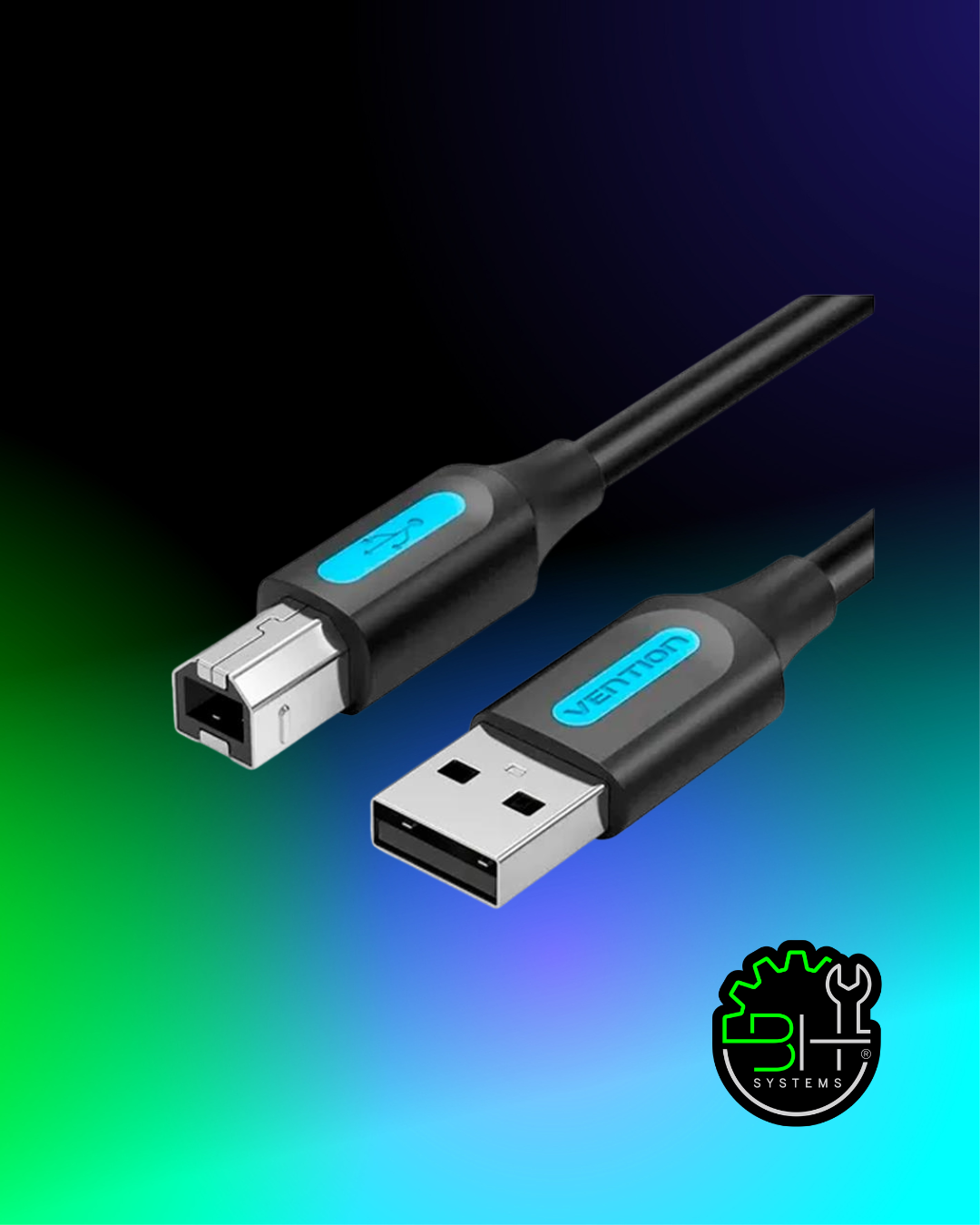Cable USB A USB Tipo B 2.0 De 2m Impresora Vention Negro - BH SYSTEMS